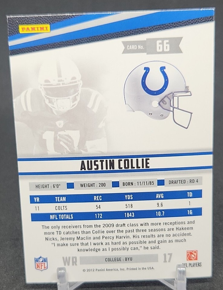 2012 Panini Rookie and Stars Football Austin Collie Base Card #66 Colts ...