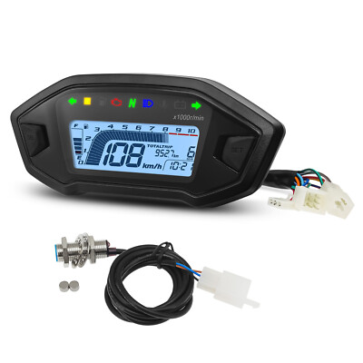 Universal Motorcycle Digital LCD Speedometer Odometer Tachometer Gauge ...