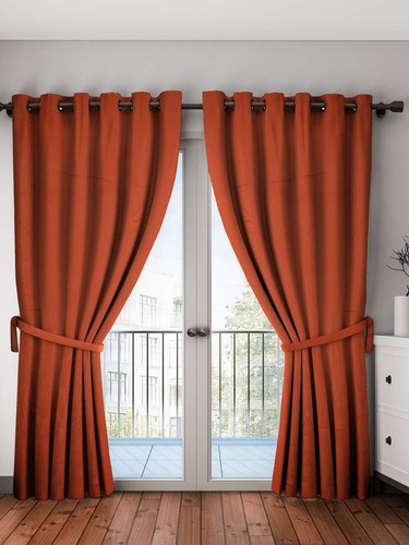 Set of 2 Polyester Blackout Eyelet Solid Door Drapes Curtains 7 feet ...