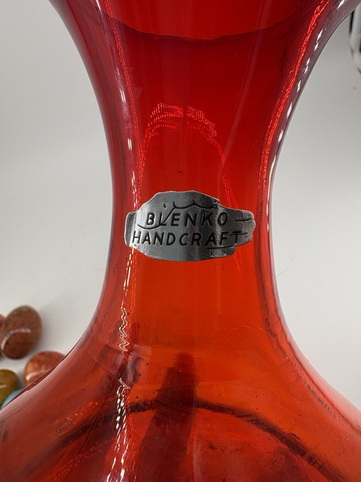 Blenko Glass Classic Line Red Vase 789S Don Shepherd With Sticker | eBay