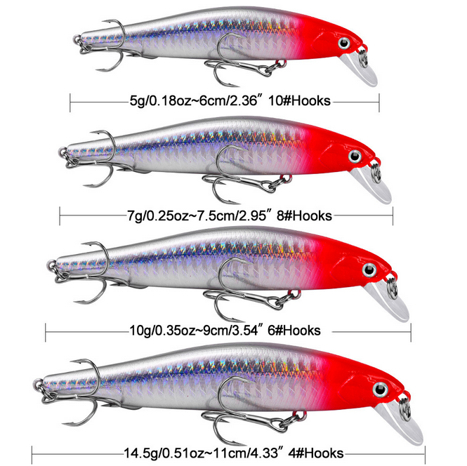 5pcs 5/7/10/14g Trolling Bait Minnow Fishing Lure Bass Crankbait Tackle ...