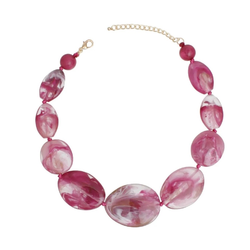 New Dark Pink Necklace With Huge Chunky Oval Pink Marble Effect Resin ...