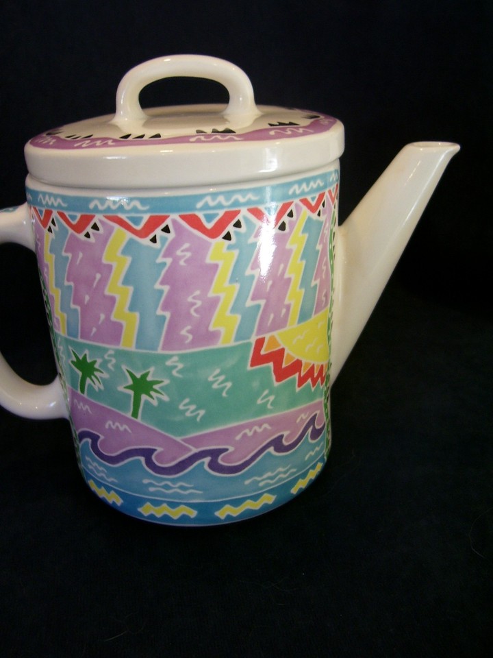 Judith Geiger 1987 Chaleur COFFEE POT Southwest Folk Art Abstract 6" | eBay