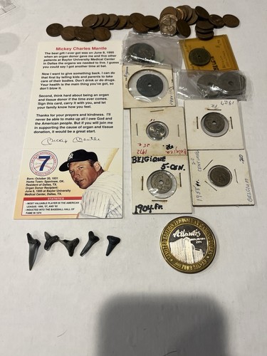 Junk Drawer-Mickey Mantel,Silver token 999,Shark teeth, copper pennies ...