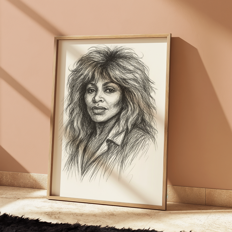 TINA TURNER DRAWING PRINT PORTRAIT SKETCH 8" x 10" WALL ART HOME DECOR ...