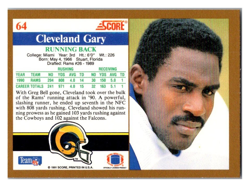 1991 Score Football #64 Cleveland Gary Los Angeles Rams | eBay
