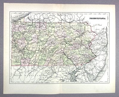 Antique Illustration Color Map of State of Pennsylvania USA ...