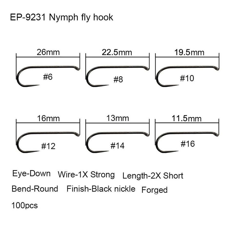 Eupheng 50pc Competition Barbless Fly Fish Hook Tying Dry Nymph Shirmp ...
