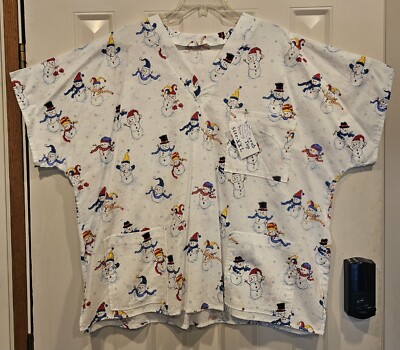 Christmas Snowmen White Scrub Top X-Small Butterick #B4946 Homemade NEW ...