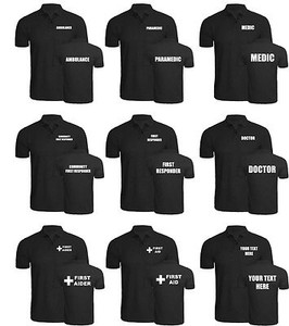 MEDICAL PRINTED BLACK POLO SHIRT AMBULANCE FIRST AIDER FIRST RESPONDER ...