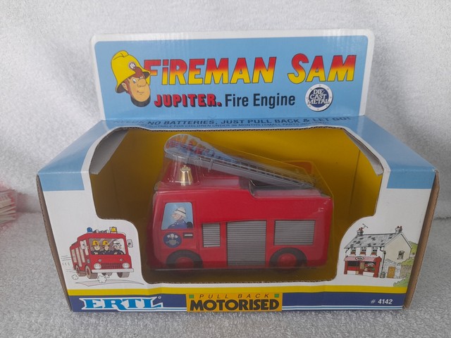 Ertl Fireman Sam #4142 Diecast Pull Back Motorised Jupiter Fire Engine ...