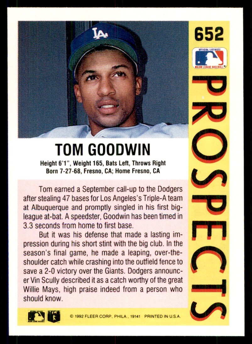 1992 Fleer Tom Goodwin Baseball Cards #652 | eBay