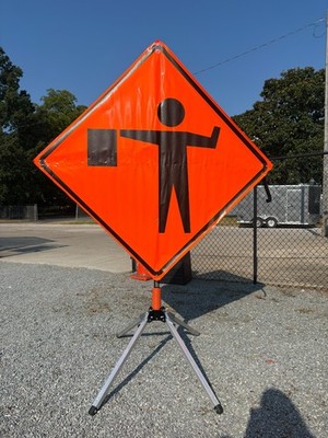 Flagman Symbol Sign Fluorescent Vinyl W Ribs 48" x 48" Roll Up Road ...