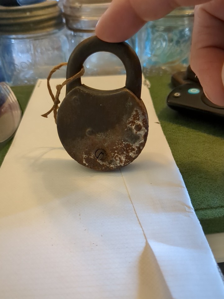 Antique Pyramid padlock w/ key old vintage lock tool box chest trunk ...