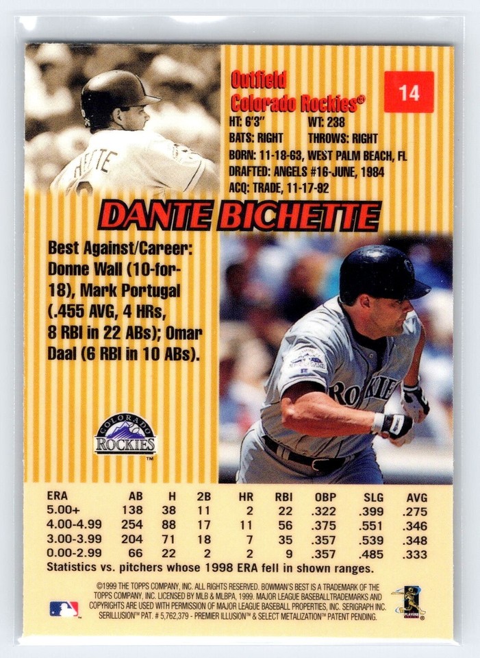 DANTE BICHETTE 1999 Bowman's Best Baseball Card #14 Colorado Rockies | eBay