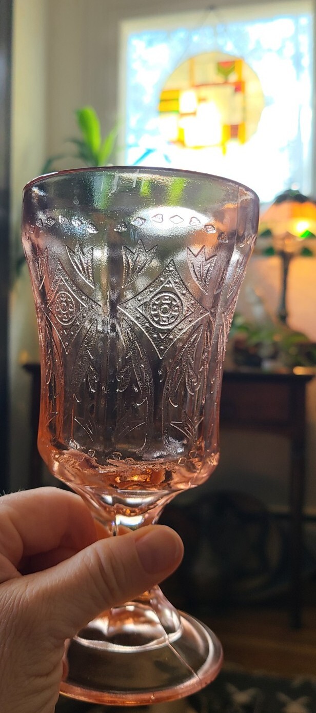Mint~indiana Glass~4 Pink Water Goblets~recollection Madrid~cottage