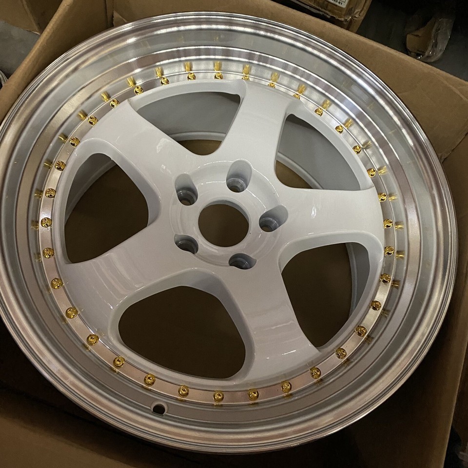 New 18” Staggered Set White 5 Spoke Step Lip Wheels Rims 18x9.5/10.5 ...