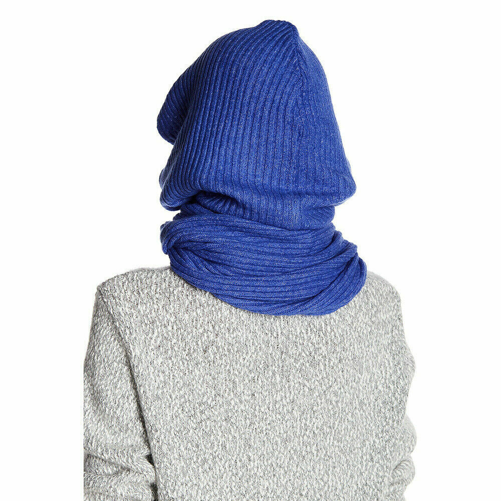 FREE PEOPLE Blue Bottom Line Hooded Rib Knit Infinity Wrap Scarf | eBay