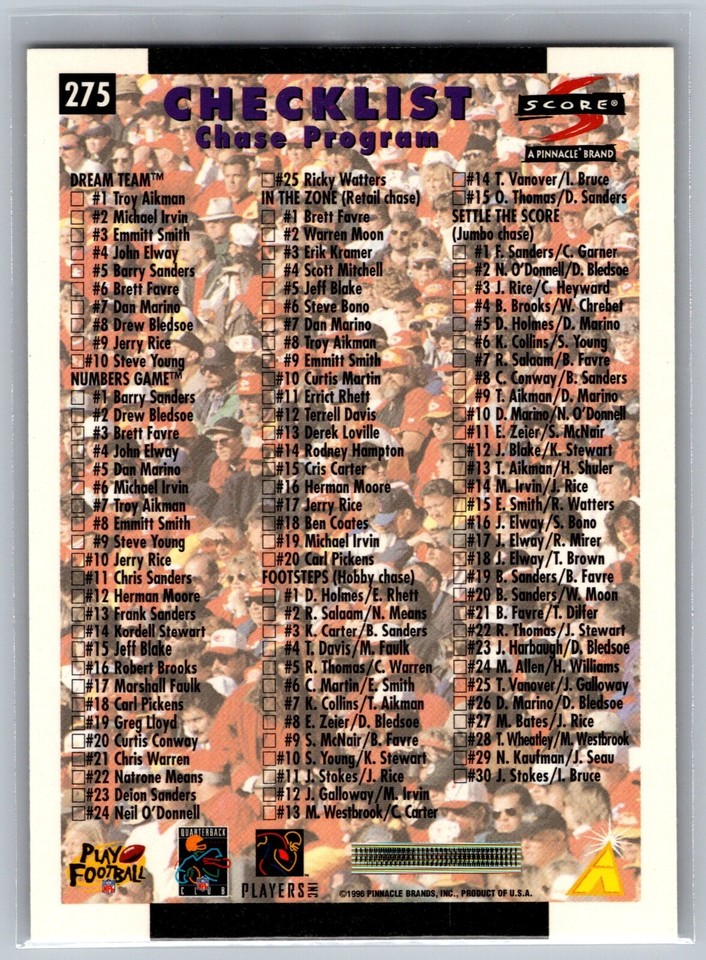 1996 Score Chase Program #275 Checklist | eBay