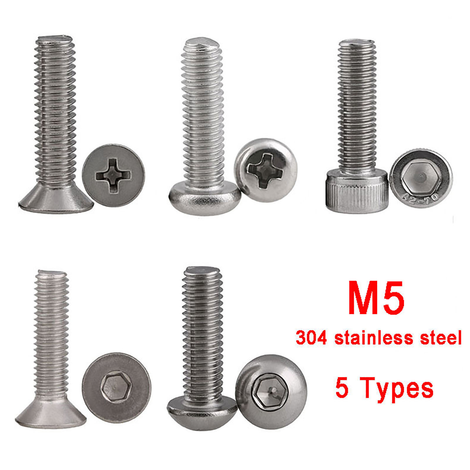 M5 Flat Head / Round Head / Socket Head Screws Phillips / Allen Key ...