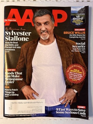 AARP MAGAZINE OCT/NOV 2025 SYLVESTER STALLONE COVER, BRUCE WILLIS, SUB ...