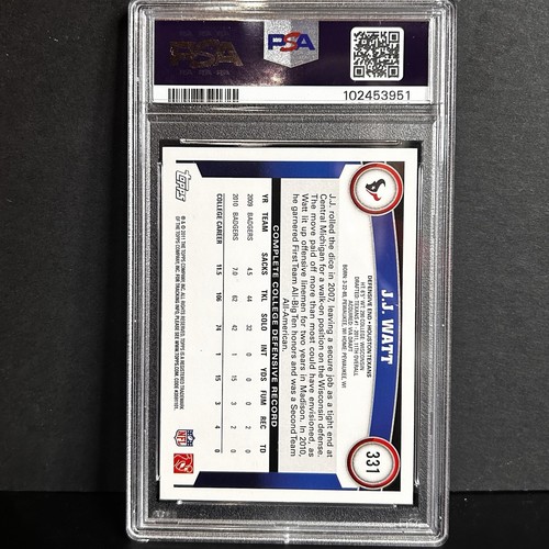 2011 Topps #331 JJ WATT PSA 9 Mint Rookie Card Texans FUTURE HOF | eBay
