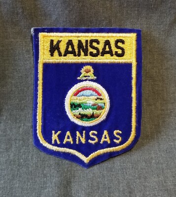 LMH Patch Badge KANSAS State Flag Theme Shield Coat Arms KS Sunflower ...