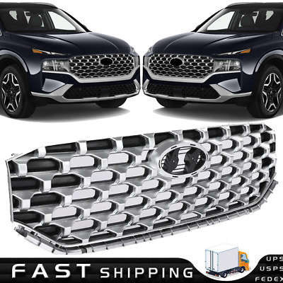 Front Bumper Upper Grille Grill Chrome For 2021-2023 Hyundai Santa Fe ...