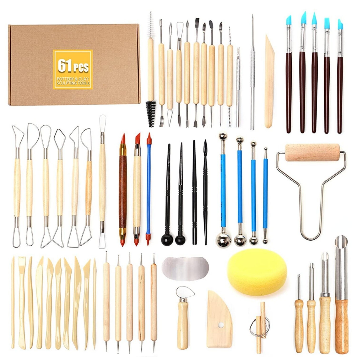 61 Pcs Pottery Starting Kit Ceramic Carving Tools DIY Clay Sculpting ...
