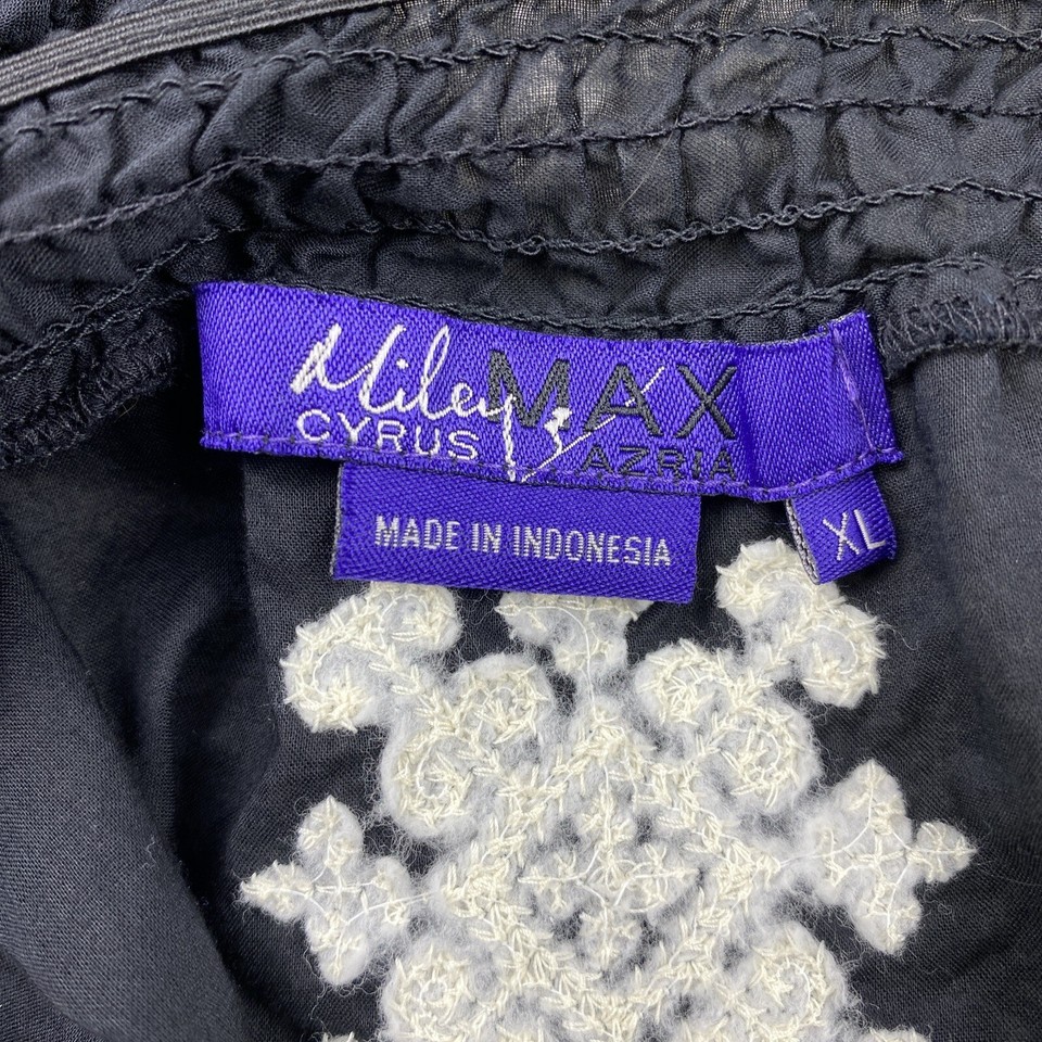 Miley Cyrus Top Womens XL Black Sheer Embroidered Peasant Blouse ...