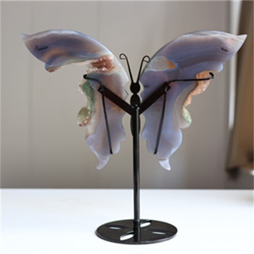 500g Natural Geode Agate Carved Butterfly Wing Reiki Crystal Decor Gift ...