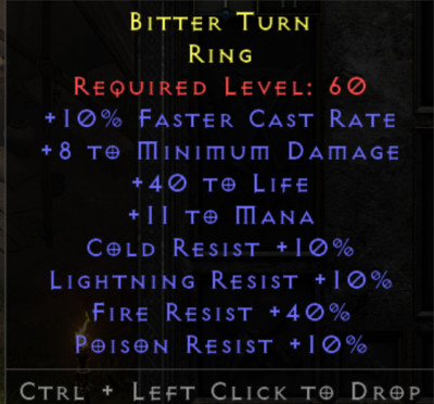 D2r rare ring fcr ring 10fcr 8min 40life 10all res 40fr--non ladder sc ...