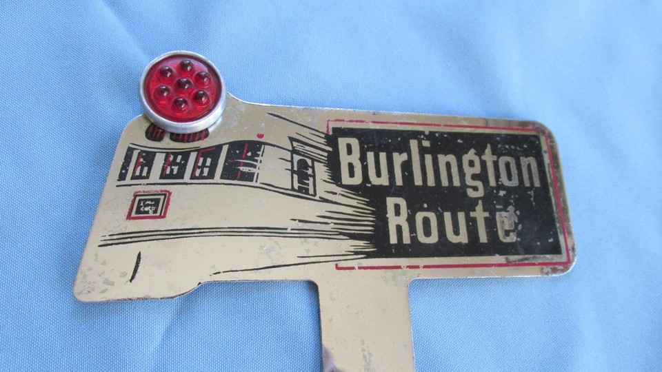 1930's Burlington Route Painted Steel & Red Glass Bead Auto License ...