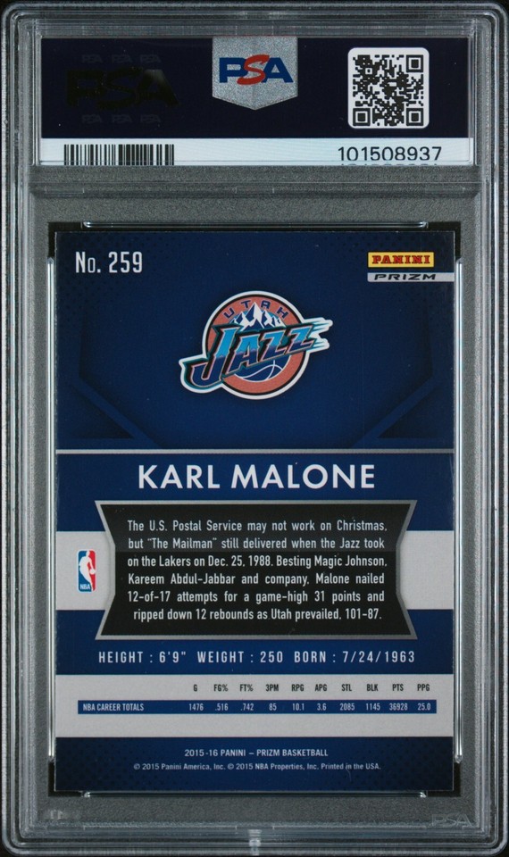 Karl Malone 2015 Prizm Red White and Blue PSA 10 #259 POP 1 | eBay UK