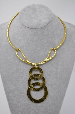 Triple Loop Pendant Dimpled Gold Tone Metal Necklace | eBay