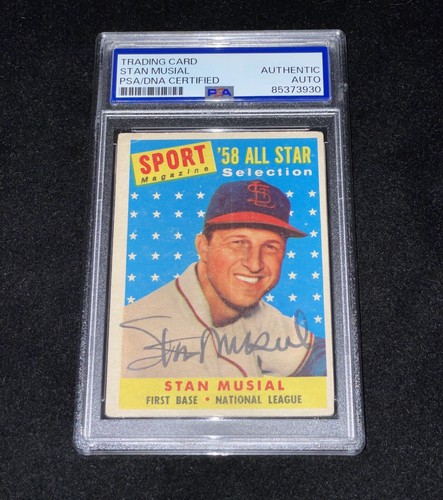 Stan Musial Signed 1958 Topps All Star Baseball Card PSA Slab HOF ...