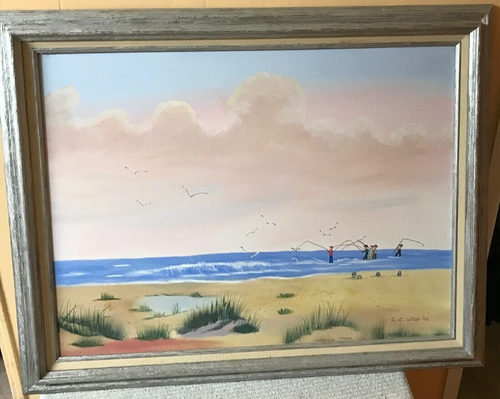 28 X 22 Seascape Fishing Coastal BEACH PAINTING Water Original Art ...