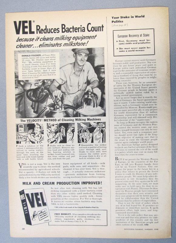 Dated Original 1948 VEL Soap Ad Photo Endorsed by Donald Fischer Osseo ...