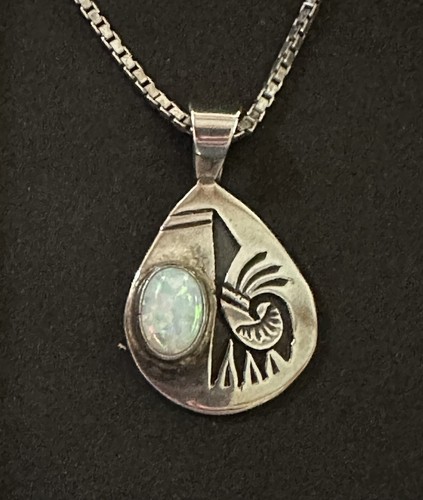 Hopi Native American Sterling Silver & Opal Pendant Necklace Signed | eBay