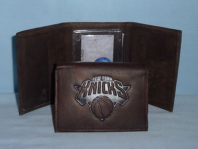 New York NY KNICKS Leather TriFold Wallet NEW dark brown 3v nd | eBay