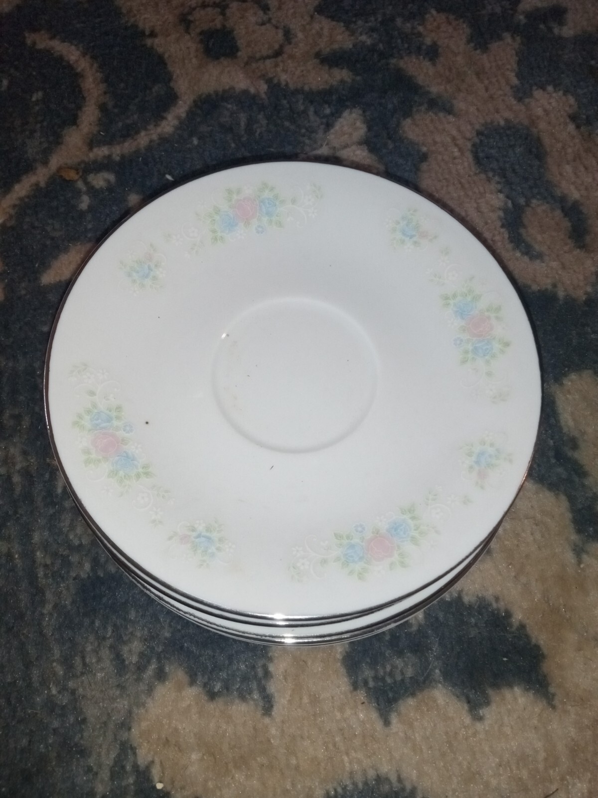 China Garden Prestige China Set of 5 6" Plates Floral Silver Trim Guo ...