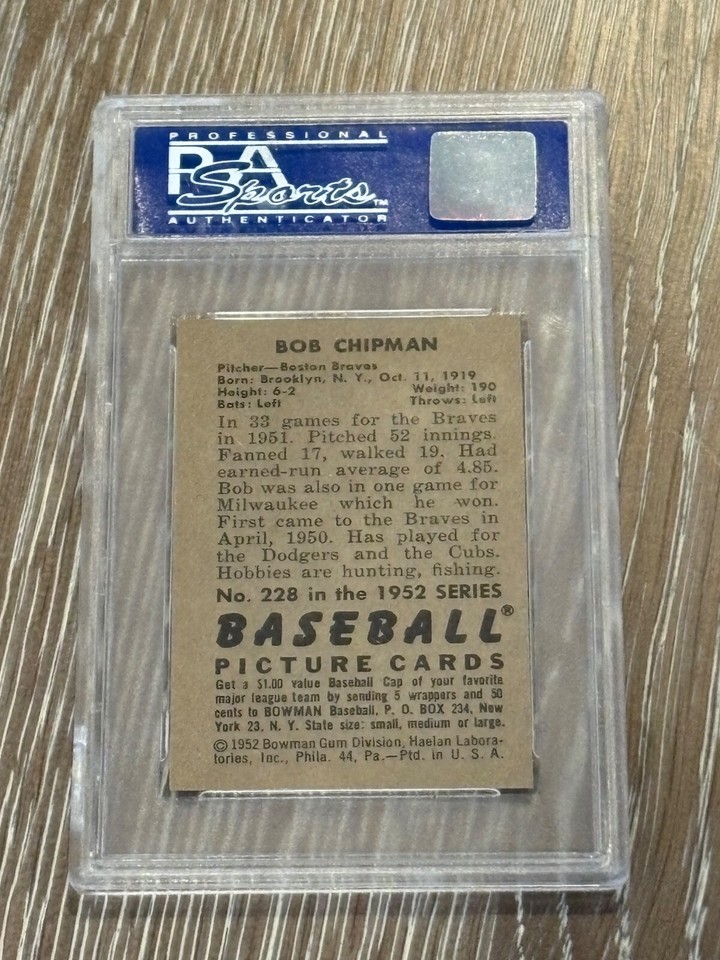 1952 Bowman #228 Bob Chipman PSA 7 Near Mint | eBay