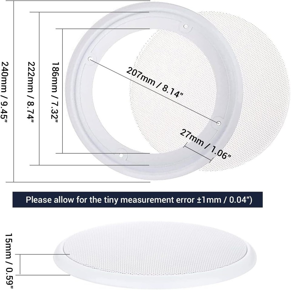 2PCS 8in White Ceiling Speaker Covers Surface Mount Speaker Grill Mesh ...