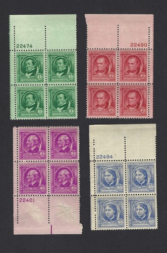 US Stamps, Scott #859-62, 4 Pl # Blocks Famous Americans Authors Short ...