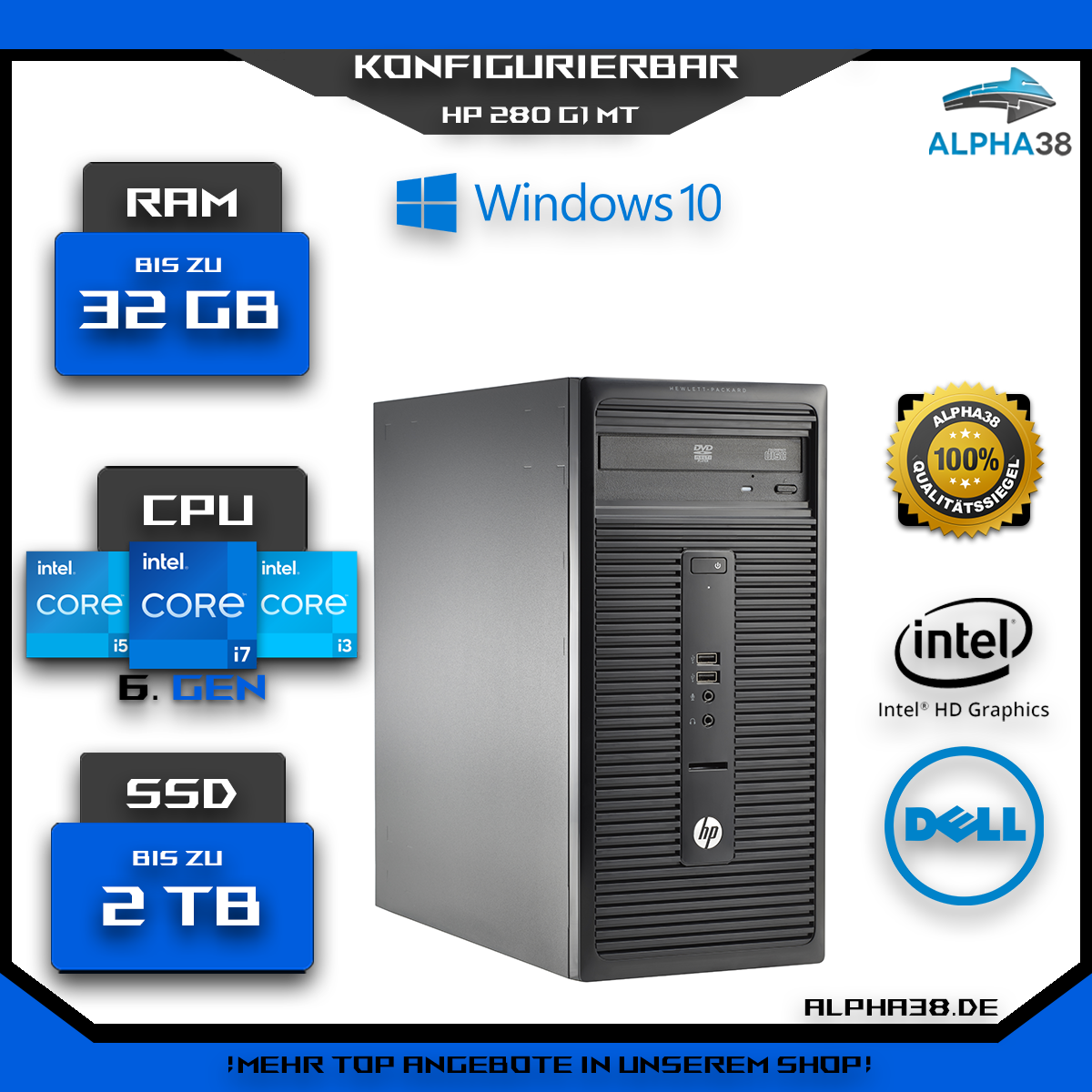 HP 280 G1 MT Windows 10 PRO Computer 🔥Konfigurierbar Intel i7 1 TB SSD ...