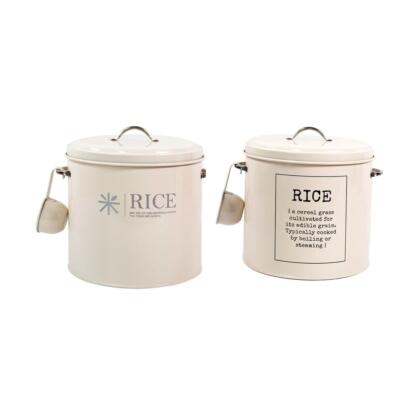 Iron Rice Container Round Rice Canister with Lid and Handle Sealed Food ...