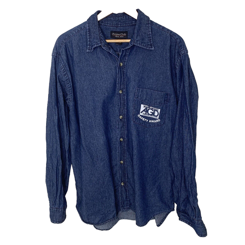 vintage AGD denim shirt mens large blue button up safety award dark ...