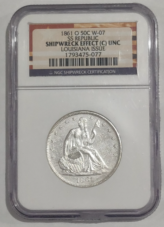 1861-O SEATED LIBERTY HALF DOLLAR NGC UNCIRCULATED SS REPUBLIC ...
