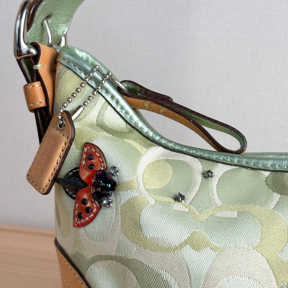 COACH Ladybug Limited Edition Signature Optic Hand Bag Green Used ...