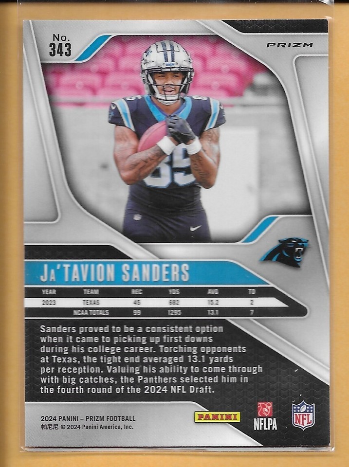 Ja’Tavion Sanders 2024 Prizm Orange Disco #343 Texas Panthers RC Rookie ...